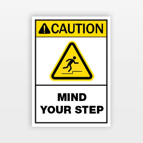 caution-mind-step-v - Safety Sticker